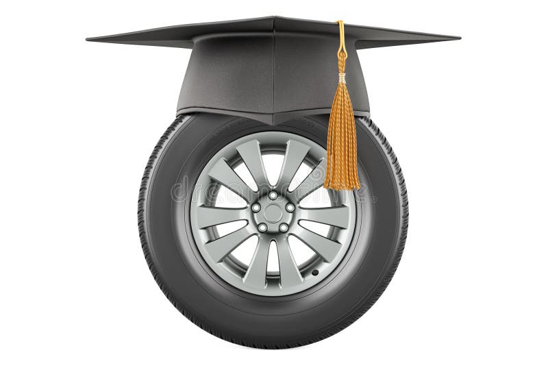 Driving School. Car Wheel with Graduation Cap Stock Illustration ...