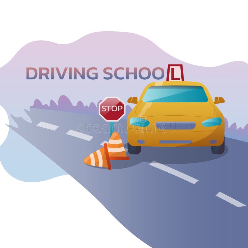 Driving school flat style stock illustration. Illustration of studying ...
