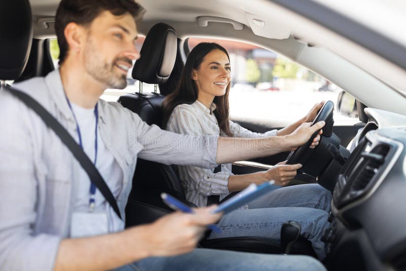 Handsome Man Instructor Examinating Happy Lady Student Stock Image ...