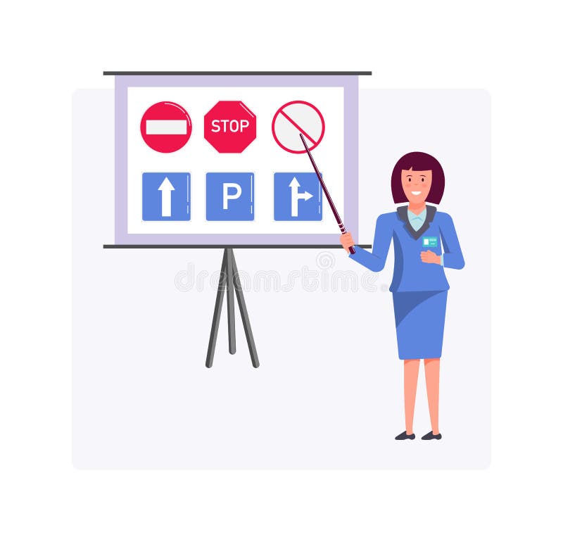 Driving School Instructor Teaching Road Signs Stock Vector ...