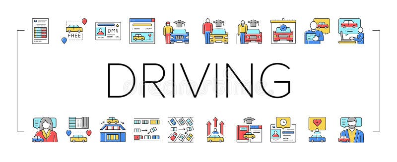 Driving School Lesson Collection Icons Set Vector . Stock Vector ...