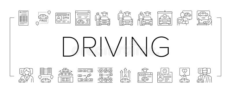 Driving School Lesson Collection Icons Set Vector . Stock Vector ...