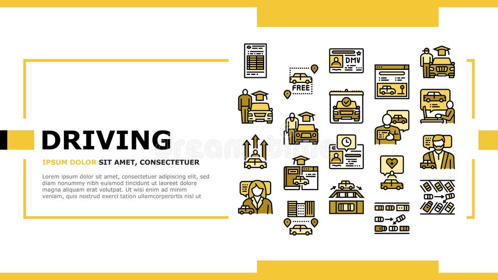 Driving School Lesson Landing Header Vector Stock Vector - Illustration ...