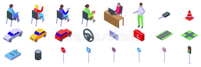 Driving School Lessons Icons Set. Driving School Elements Showing ...