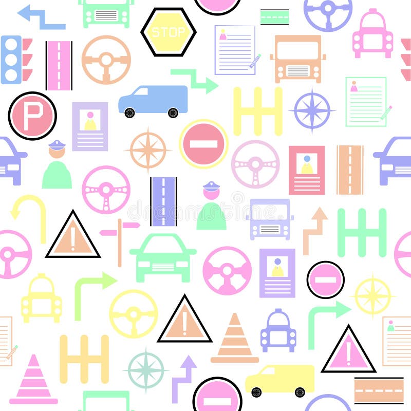 Driving School Seamless Pattern Background Icon Stock Vector ...