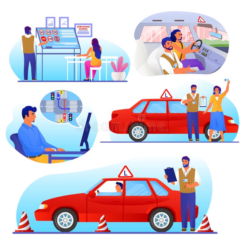 Driving School Set, Flat Vector Isolated Illustration. Driver Education ...