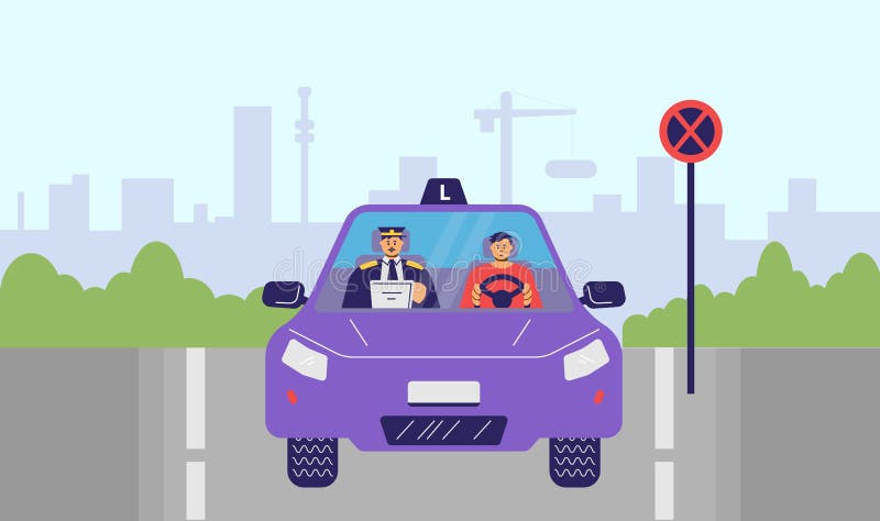 Driving School Student and Instructor in Car Flat Vector Illustration ...