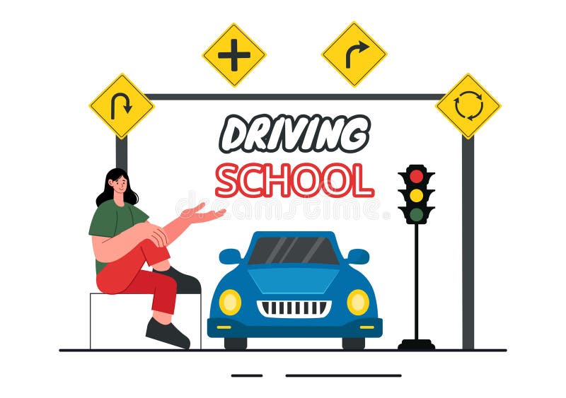 Driving School Vector Illustration Featuring the Educational Process of ...