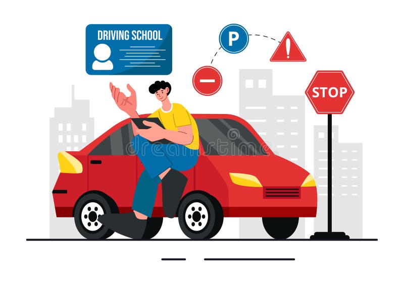 Driving School Vector Illustration Featuring the Educational Process of ...