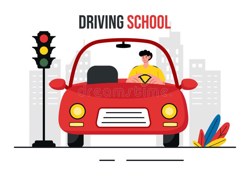 Driving School Vector Illustration Featuring the Educational Process of ...