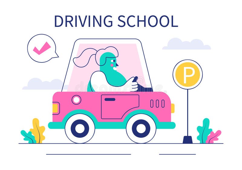 Driving School Vector Illustration Featuring the Educational Process of ...