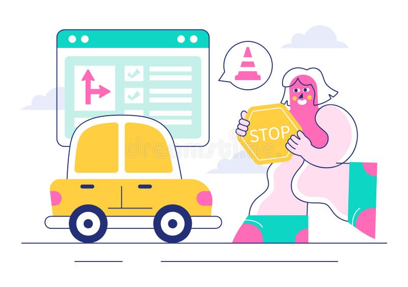 Driving School Vector Illustration Featuring the Educational Process of ...
