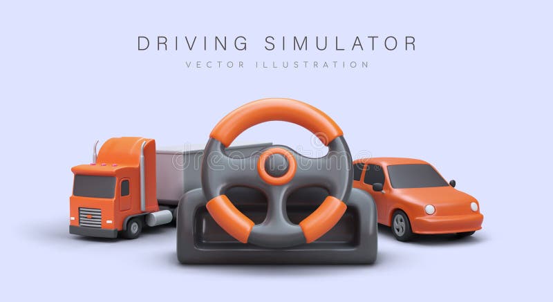 Driving Simulation. Game Computer Steering Wheel, Truck, Car Stock ...