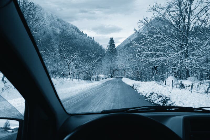 Driving on snowy road stock photo. Image of beautiful - 31777352