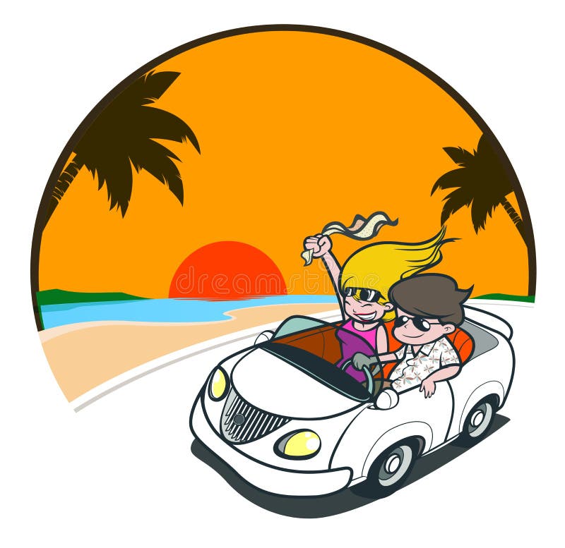 Driving with sunset stock illustration. Illustration of characters ...