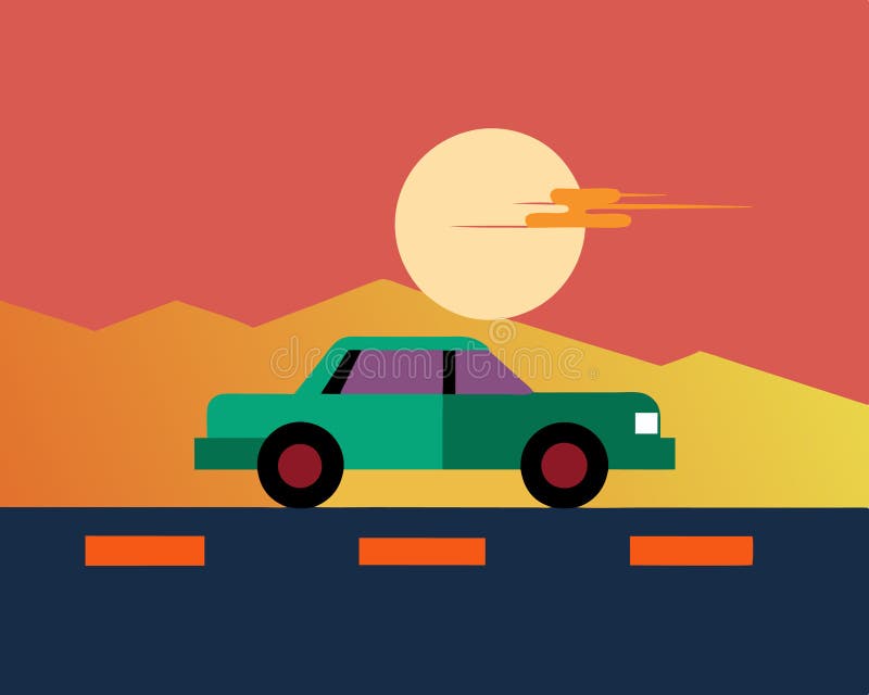 Driving into a Sunset a Sunset is Illustrated in the Background with ...