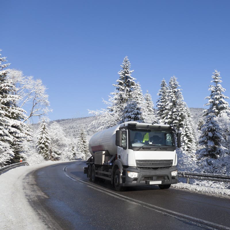 Driving a Tanker. Winter Landscape Stock Photo - Image of cold, weather ...