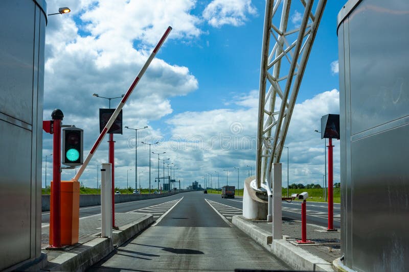 Toll Booth with Blank Signs on the Road in Italy Stock Image - Image of ...