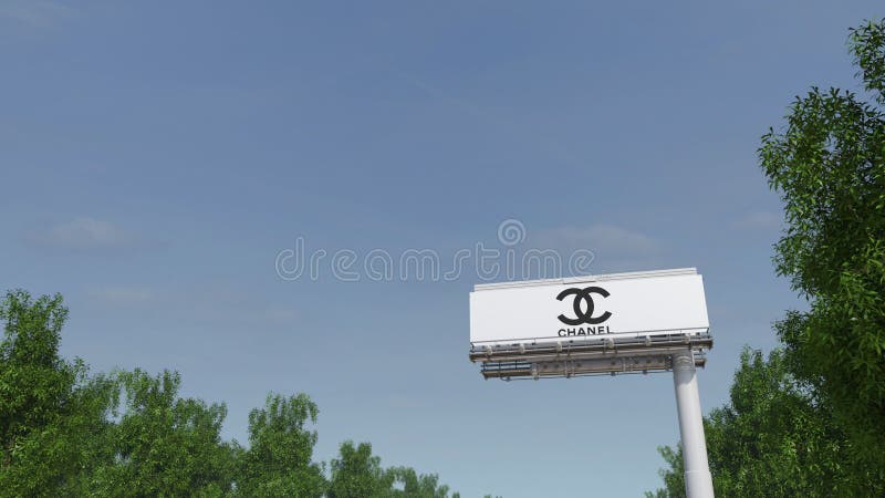 Driving Towards Advertising Billboard with Chanel Logo. Editorial 3D ...