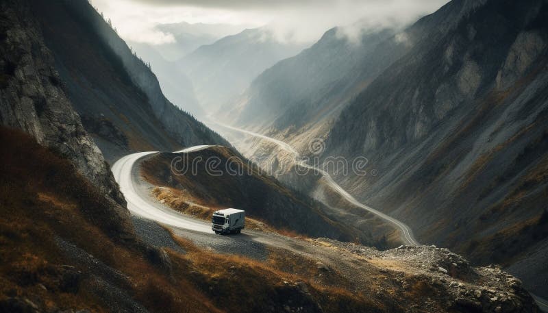 Driving Truck on Mountain Range, Extreme Terrain Generated by AI Stock ...