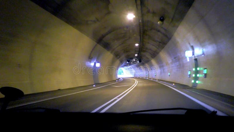 Driving through a Two-way Tunnel. Double Solid Line. Cylindrical Tunnel ...