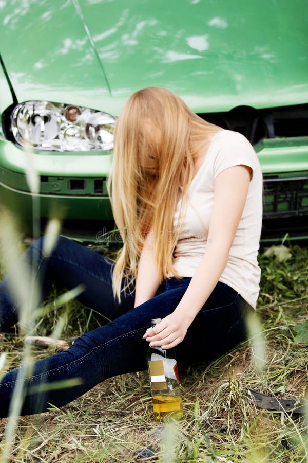 Driving Under the Influence, Sleeping, Drunk Woman. Stock Image - Image ...