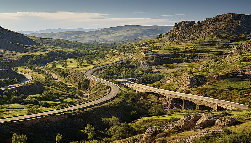 Driving on Winding Road, High Up, Overlooking Panoramic Mountain ...
