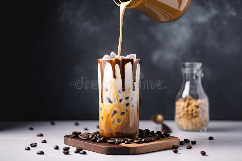 Drizzle of Rich and Creamy Chocolate Sauce on Iced Coffee Latte Stock ...
