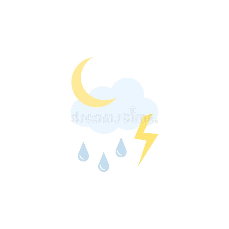 Drizzle and Thunder at Night Weather Icon Stock Vector - Illustration ...
