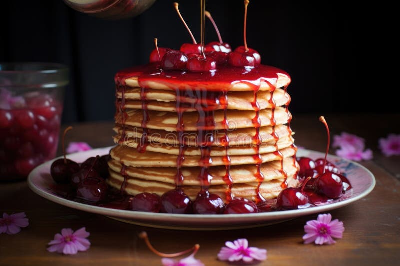 Drizzling Cherry Syrup on Cake Layers Stock Illustration - Illustration ...