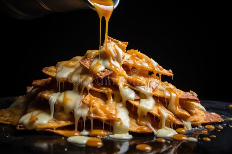 Drizzling Melted Cheese on Crispy Tortilla Chips Stock Photo - Image of ...
