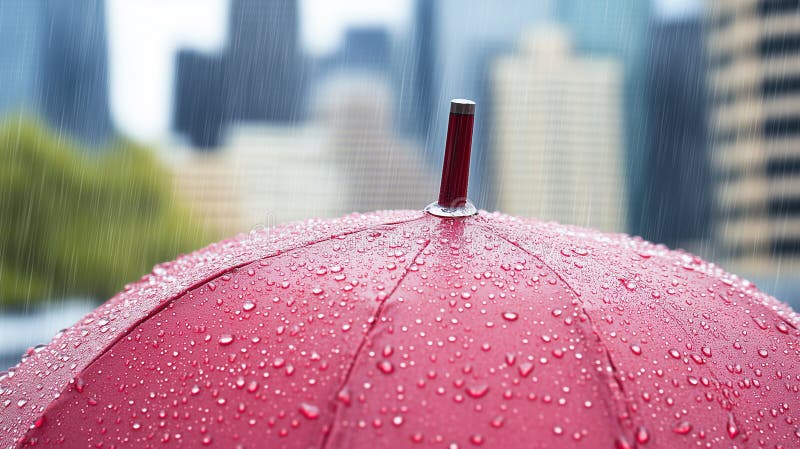 Drizzling Skyline. a Rainy Day in the City with an Umbrella in Focus ...