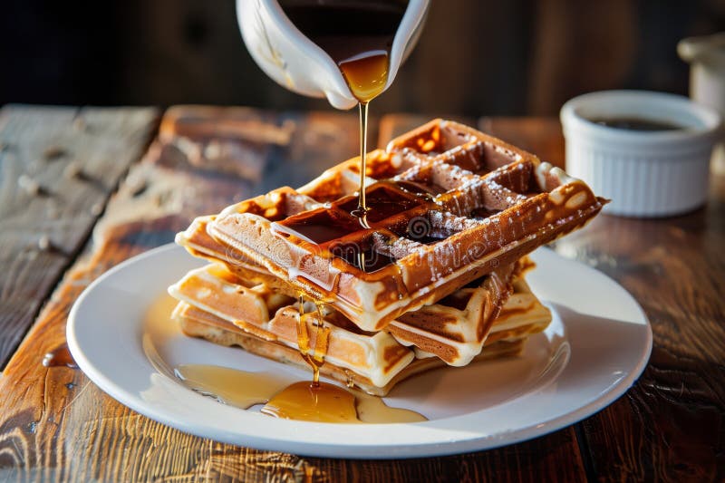Drizzling Syrup Over a Stack of Waffles Stock Image - Image of dessert ...