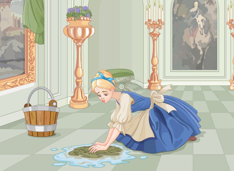 Droevige Cinderella Cleaning Stock Illustratie - Illustration of ...