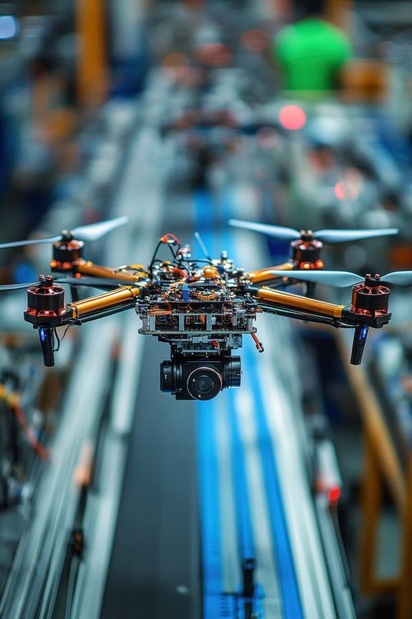 Drone Action Above Production Line Workers Background Daylight ...