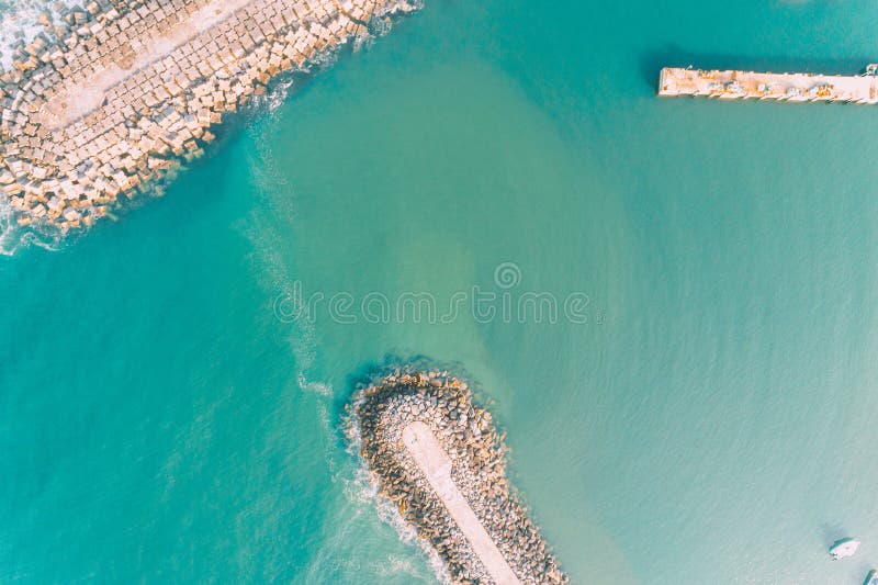 Drone Aerial Overhead View of a Port Harbor Breakwater Stock Image ...