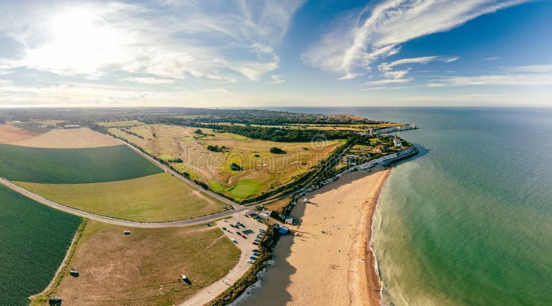 Drone Aerial View of the Beach and White Cliffs, Botany Bay, England ...