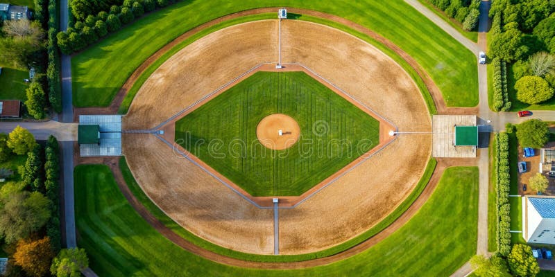 Drone Aerial View Flying Above a Outdoor Baseball Field Diamond ... Drone Aerial View Flying Above a Outdoor Baseball Field Diamond ...