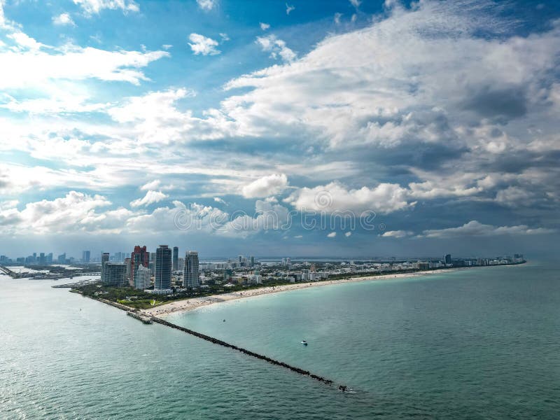 Drone Aerial View of Miami Beach, Florida. Stock Photo - Image of ...