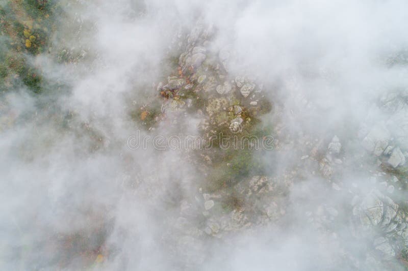 Drone Aerial Top View of a Mountain with Fog Stock Photo - Image of ...