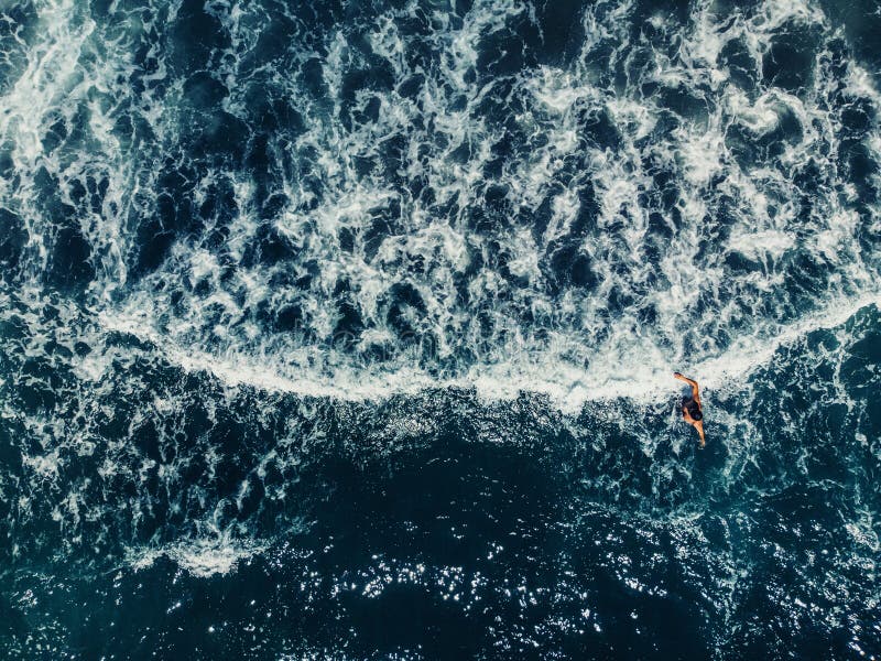 Drone Aerial View of Ocean Waves. Blue Water Background Stock Photo ...