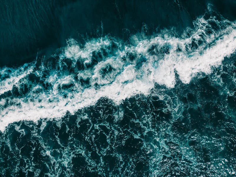 Drone Aerial View of Ocean Waves. Blue Water Background Stock Image ...