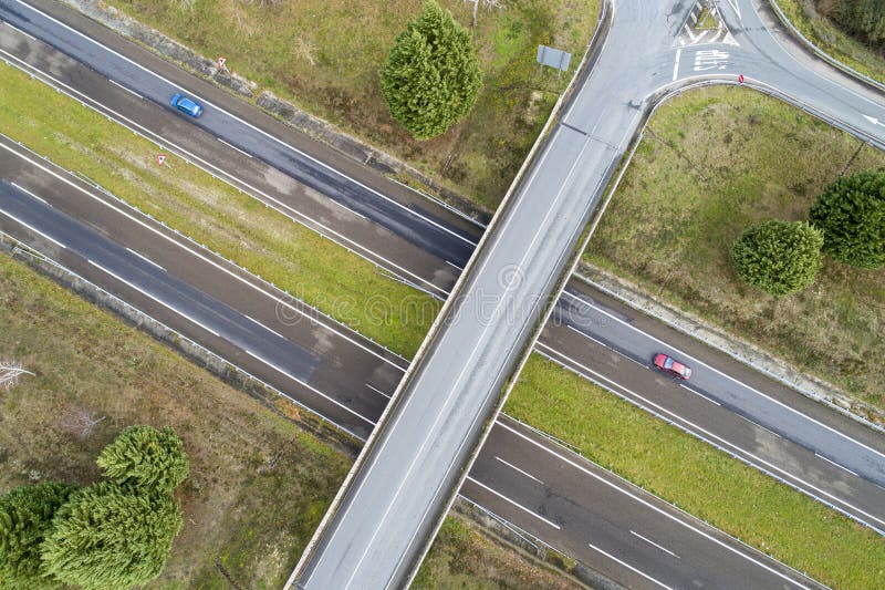 Drone Aerial View of an Overpass Over a Highway. Spain Stock Image ...