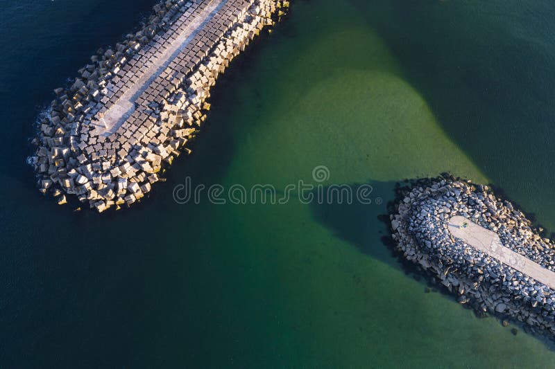 Drone Aerial View of a Port Breakwater Stock Image - Image of beautiful ...