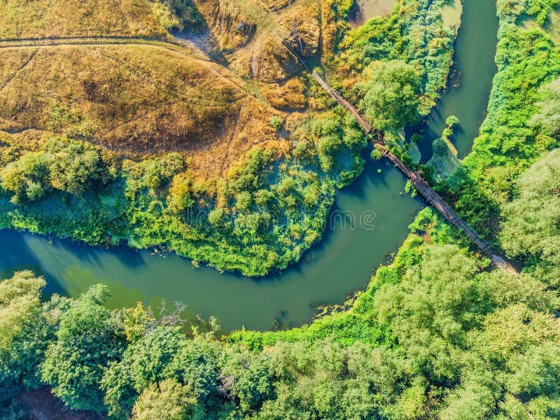 Drone Aerial View River Landscape. Summer Landscape Stock Photo - Image ...
