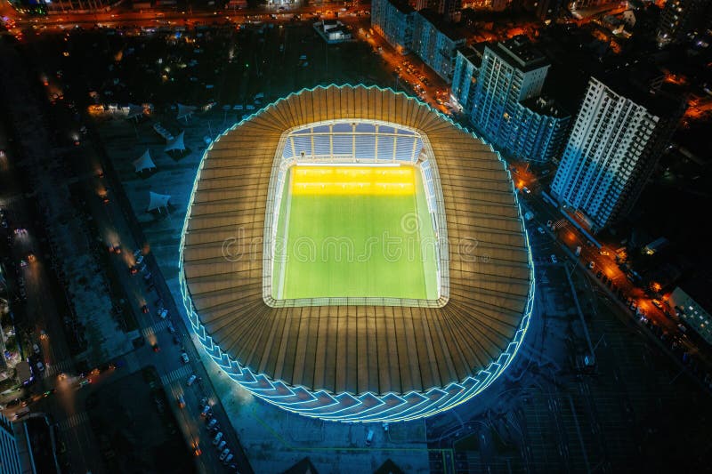 Drone Aerial View of the Stadium at Night Stock Photo - Image of ...