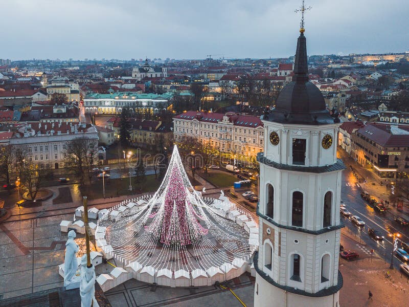 Drone Aerial View of Vilnius Christmas Tree Stock Photo - Image of ...