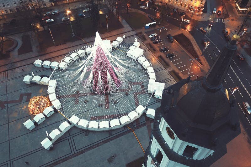 Drone Aerial View of Vilnius Christmas Tree Stock Image - Image of ...