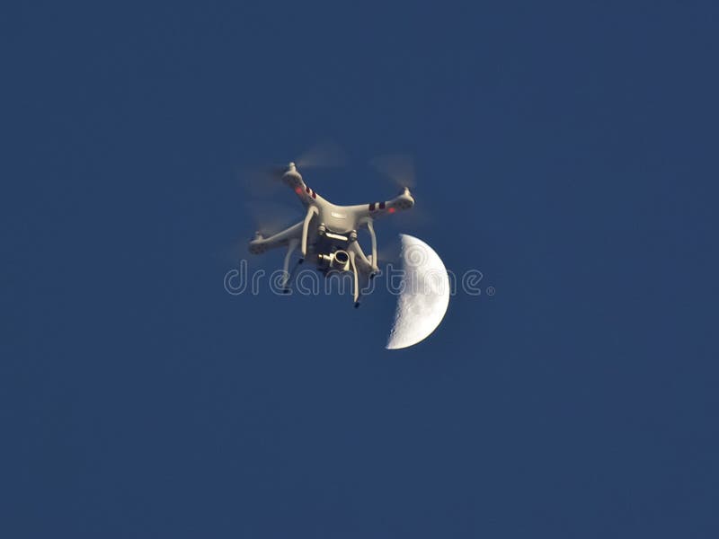 Drone and the Moon in Blue Sky Stock Photo - Image of camera, nature ...