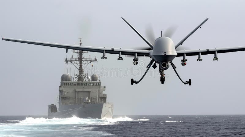 A Drone Attacks a Transport Ship at Sea Stock Illustration ...